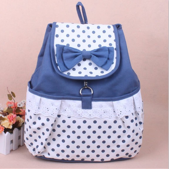 [grdx02092]cute Bowknot Lace Blue Backpack on Luulla